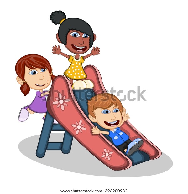 Kids Playing On Slide Cartoon Vector Stockvektor (royaltyfri) 396200932
