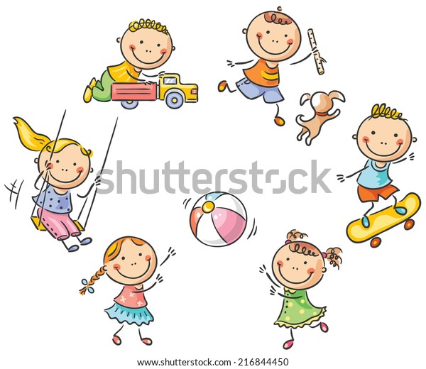 Kids Playing Outdoors Stock Vector (Royalty Free) 216844450