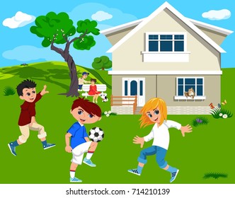 Kids Playing Outside Vector Illustration Stock Vector (Royalty Free ...
