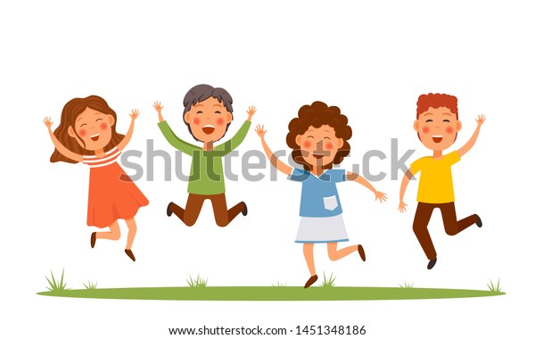 Kids Playing Outside Vector Illustration Happy Stock Vector (Royalty ...