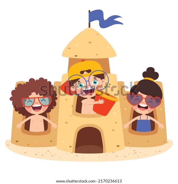 Kids Playing Sand Castle Stock Vector (Royalty Free) 2170236613 ...