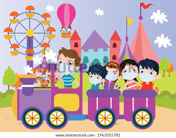 Kids Playing Theme Park Cartoon 2d: vetor stock (livre de direitos ...