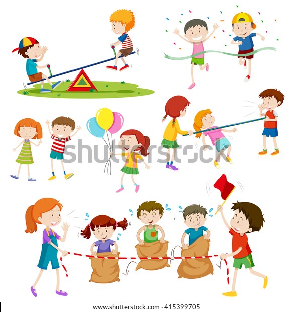 Kids Playing Various Games Stock Vector (Royalty Free) 415399705