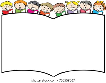 Kids Reading Book Blank Border Stock Vector (Royalty Free) 758559391 ...