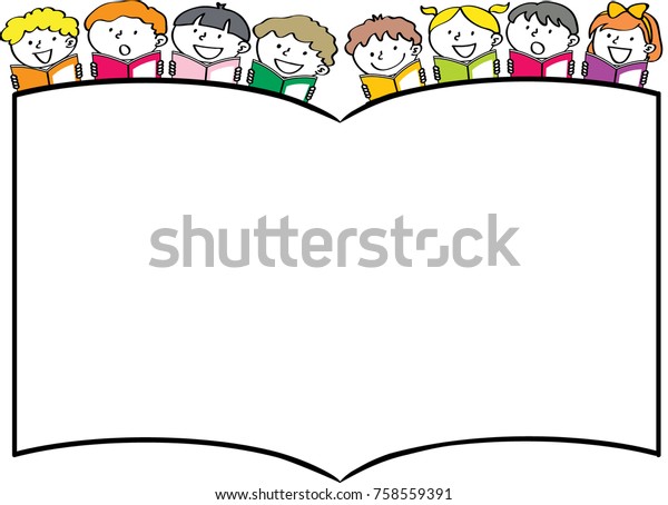 Kids Reading Book Blank Border Stock Vector (Royalty Free) 758559391