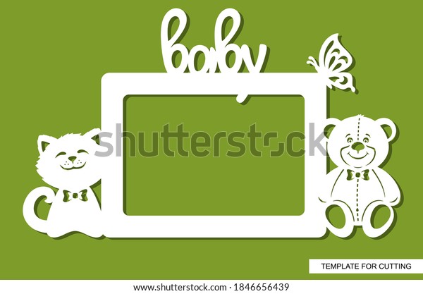 Kids Rectangular Photo Frame Cartoon Cat 库存矢量图（免版税）1846656439