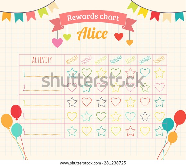 Kids Rewards Chart Tags Flags Balloons Stok Vektör (Telifsiz) 281238725 ...