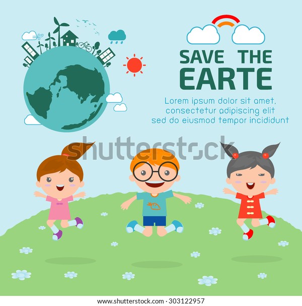 Kids Saving Earth Kids Saving World Stock Vector (Royalty Free ...