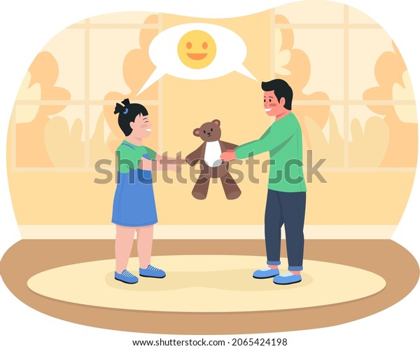 Kids Sharing Toy 2d Vector Isolated Stock Vector (Royalty Free ...