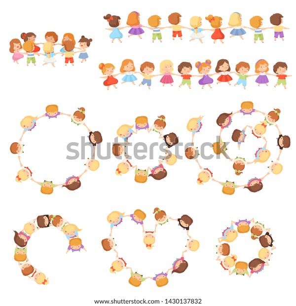 Kids Standing Together Holding Hands Set Stock Vector (Royalty Free ...