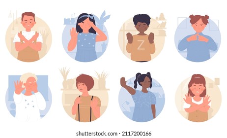 Kids Stop Warning Gesture Round Avatar Stock Vector (Royalty Free ...