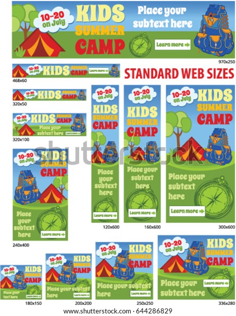 Kids Summer Camp Web Banners Set Stock Vector (Royalty Free) 644286829 ...