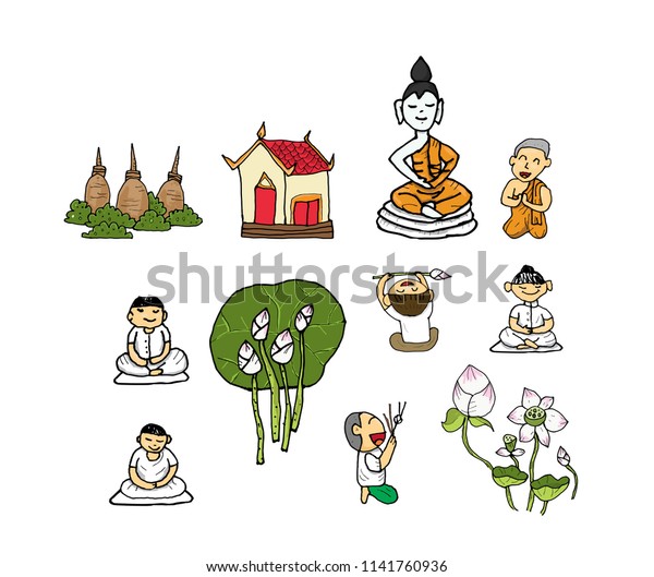 Kids Temple Monk Buddhist Characters Cartoon 库存矢量图（免版税）1141760936 ...