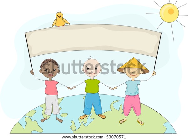 Kids Three Different Races Holding Hands Stock Vector (Royalty Free ...