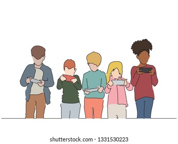 Kids Using Technology Isolated Drawing Vector Stock Vector (Royalty ...