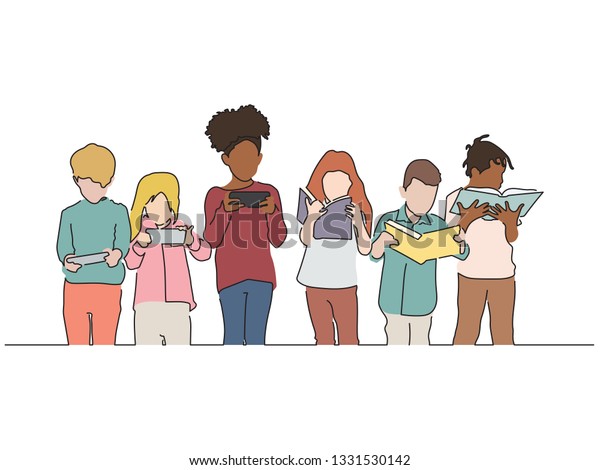 Kids Using Technology Reading Book Isolated Stock Vector (Royalty Free ...