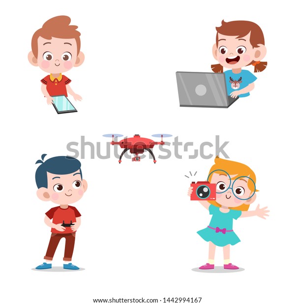 Kids Using Technology Vector Illustration Stock Vector (Royalty Free ...