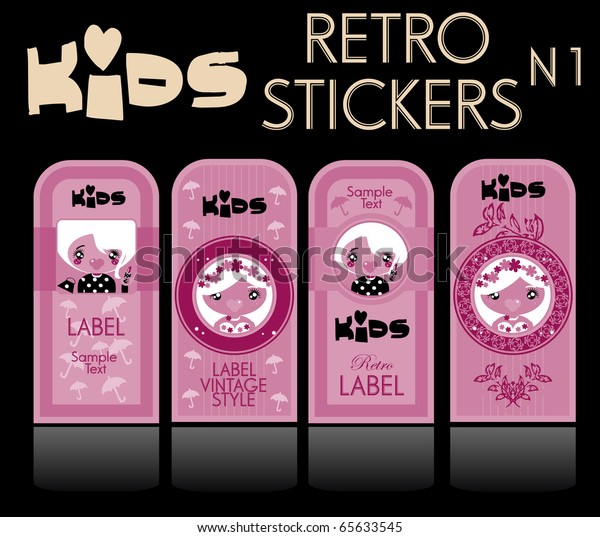 Kids Vector Set Vintage Labels Stock Vector (Royalty Free) 65633545