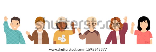 Kids Waving Hands Flat Vector Illustrations: Stock-Vektorgrafik ...
