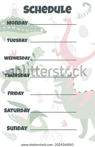 Kids Weekly Planner Cute Dinosaur Back Stock Vector (Royalty Free ...