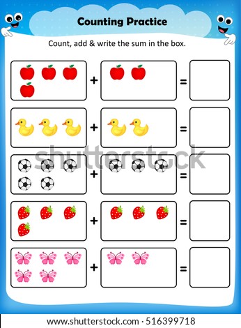 Kids Worksheet Counting Practice Maths Worksheet Stock Vector (Royalty ...