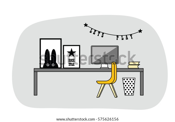 Kids Workspace Outline Style Interior Design Stock Vector (Royalty Free ...
