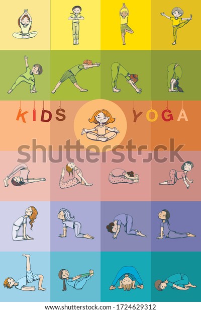 Kids yoga. Vector. Poster of an active and healthy life for children ...