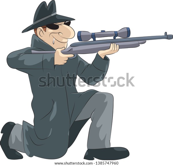 Killer Gun Fire Cartoon Drawing 스톡 벡터(로열티 프리) 1385747960