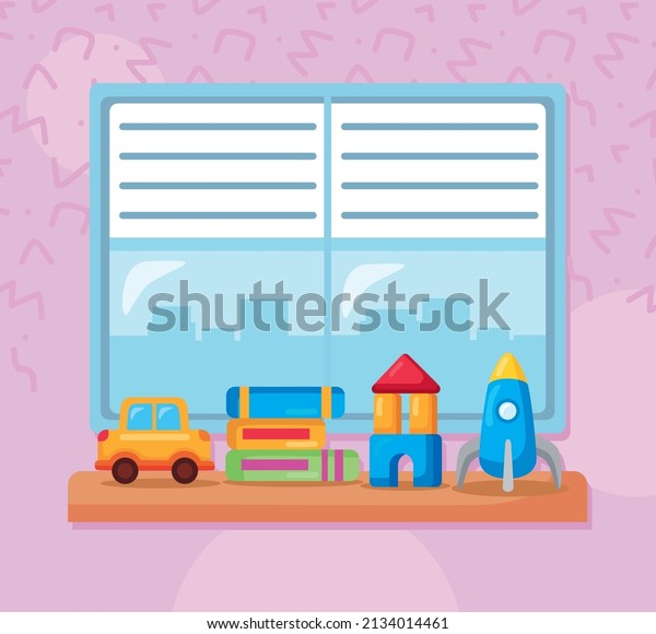 Kindergarten Toys Window Scene Stock Vector (Royalty Free) 2134014461 ...