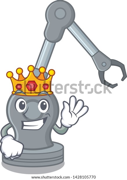 King Robotic Arm Machine Above Cartoon: vector de stock (libre de ...