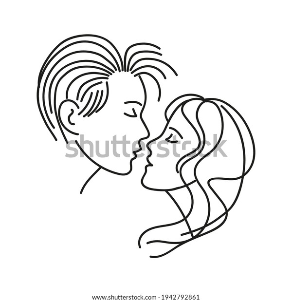 Kiss Black White Vector Drawing Romantic Stock Vector (Royalty Free ...