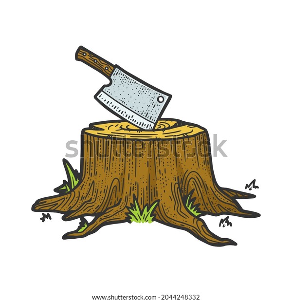 Kitchen Cleaver Hatchet Knife Stuck Tree Stock Vector (Royalty Free ...