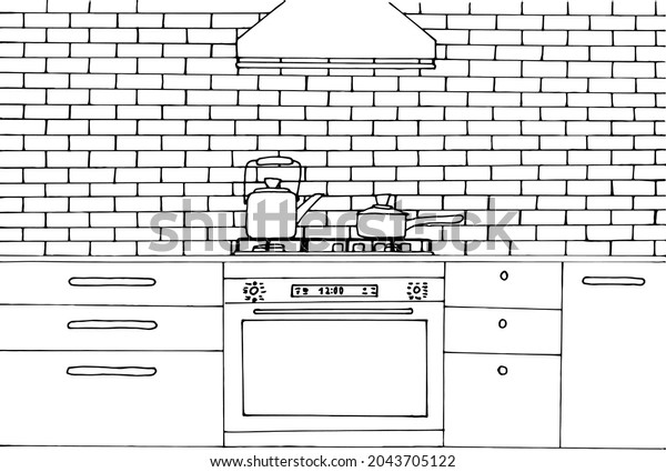 Kitchen Coloring Page Oven Stove Hood Stock Vector (Royalty Free ...
