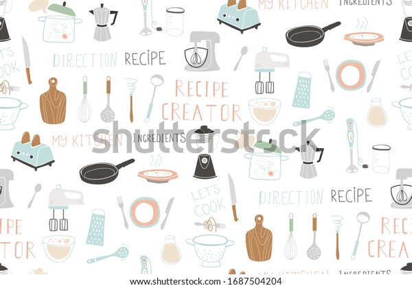 Kitchen Doodle Modern Recipe Card Template: vetor stock (livre de ...