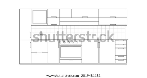 Kitchen Drawingarchitectural Linear Sketch Interior Kitchen Stock ...