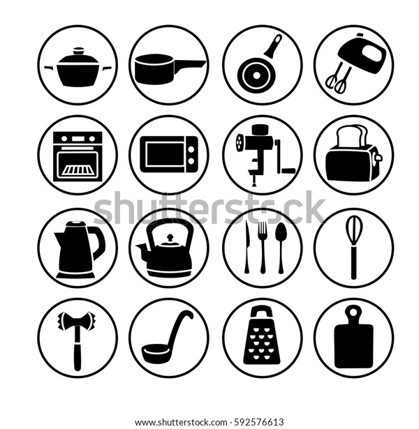 Kitchen Equipment Icons Set Stock Vector (Royalty Free) 592576613 ...