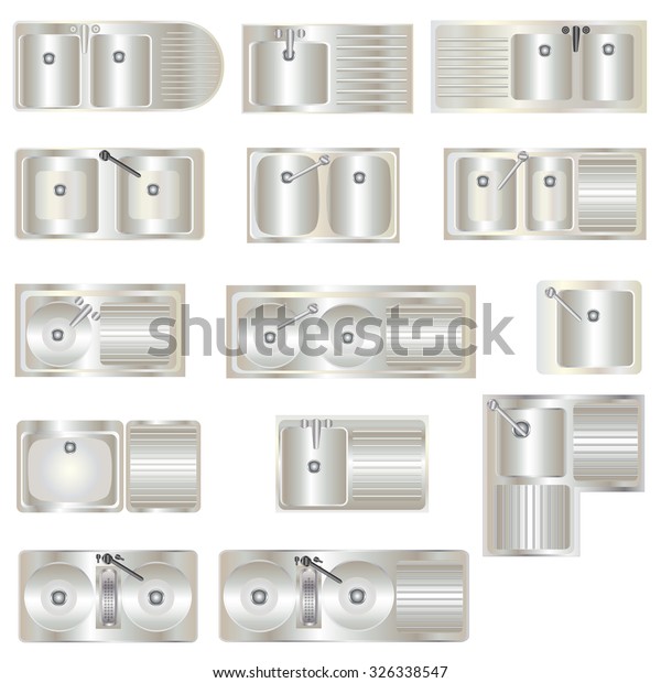 Kitchen Equipment Sinks Top View Set Stock Vector (Royalty Free) 326338547