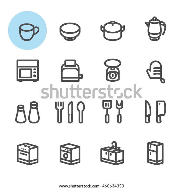Kitchen Icons White Background Stock Vector (Royalty Free) 460634353 ...