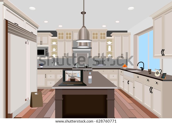 Kitchen Interior Background Furnituredesign Modern Kitchen Stock Vector ...