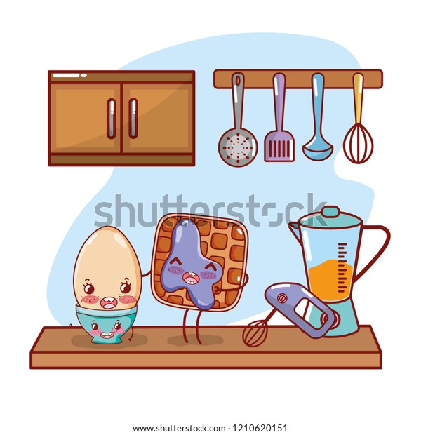 Kitchen Items Cartoon Kawaii Cartoon Stock Vector (Royalty Free ...