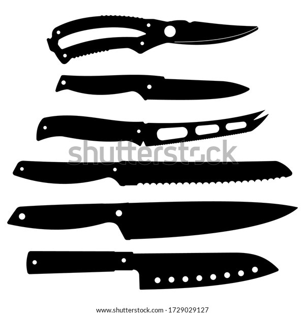 Kitchen Knives Scissor Vector Black Silhouettes Stock Vector (Royalty ...