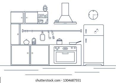 Kitchen Outline Illustration Stock Vector (Royalty Free) 1304687551 ...