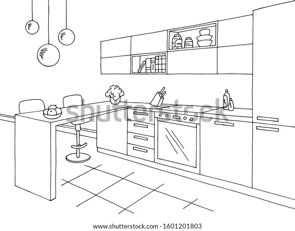 Kitchen Room Graphic Black White Home Stock Vector (Royalty Free ...