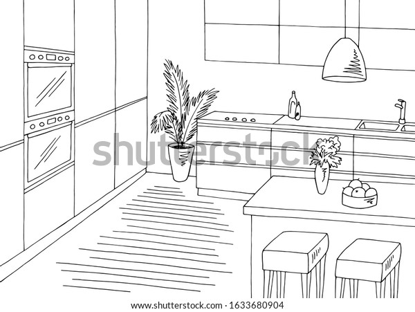 Kitchen Room Graphic Black White Home Stock Vector (Royalty Free ...