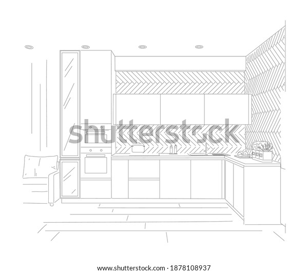 Kitchen Room Graphic Black White Home Stock Vector (Royalty Free ...