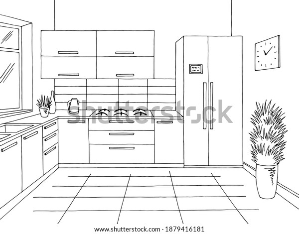 Kitchen Room Graphic Black White Home Stock Vector (Royalty Free ...