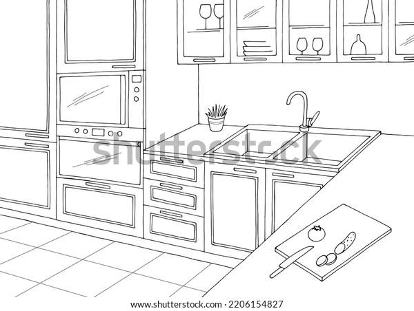 Kitchen Room Graphic Black White Home Stock Vector (Royalty Free ...