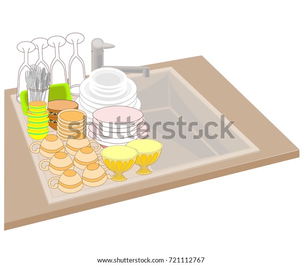 Kitchen Sink Clean Dishes Accurately Stacked Stock Vector (Royalty Free ...