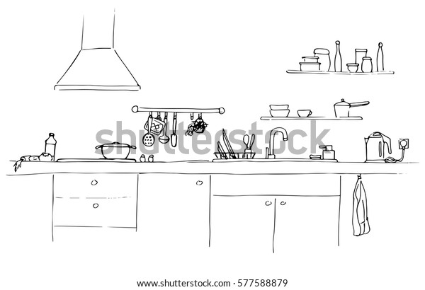 Kitchen Sink Kitchen Worktop Sink Sketch Stock Vector (Royalty Free ...