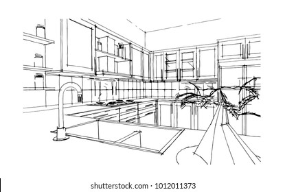 Kitchen Sketch Design Stock Vector (Royalty Free) 1012011373 | Shutterstock